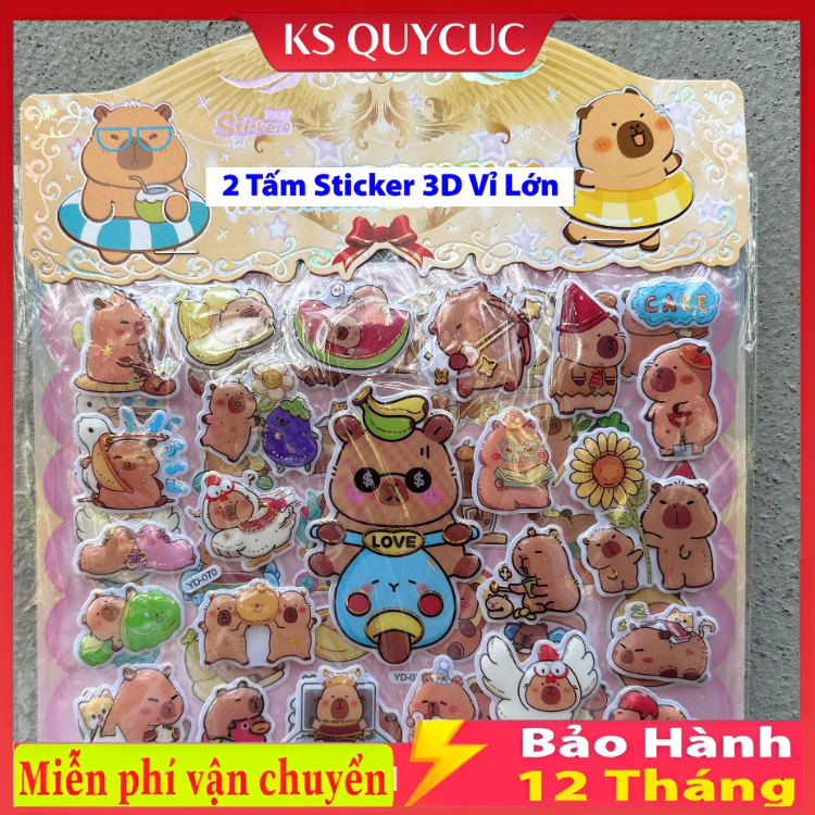 Sticker 3D vỉ lớn gồm 2 tấm Labubu, Capybara, Sanrio cute dễ thương ...