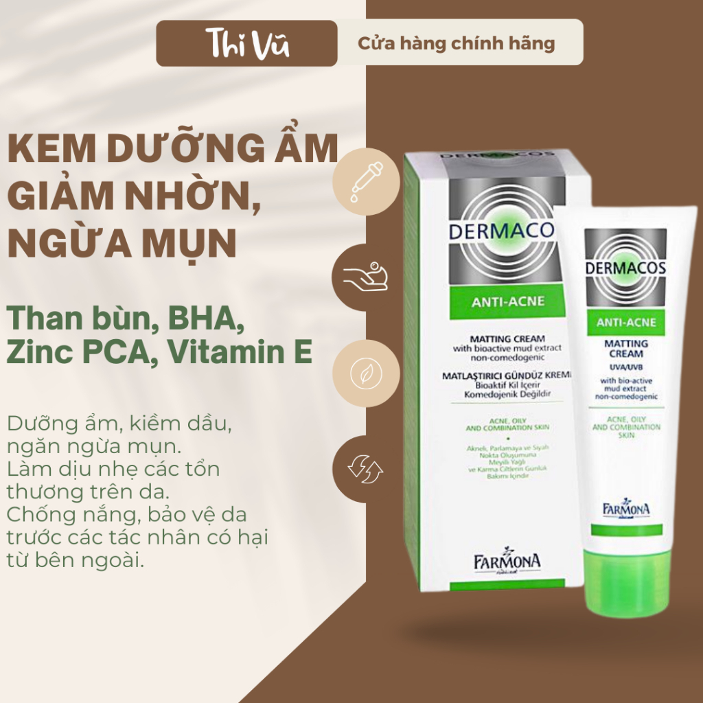 Kem Dưỡng Dermacos Anti Acne Matting Cream 50ml kiềm dầu, giảm bóng ...