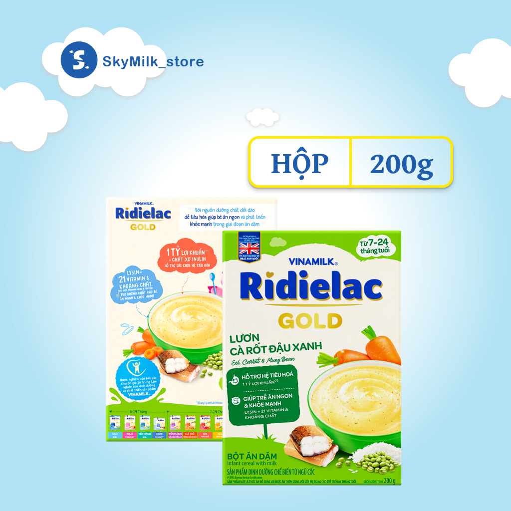 Bột Ăn Dặm Ridielac Gold Lươn Cà Rốt Đậu Xanh Vinamilk - Hộp Giấy 200g ...