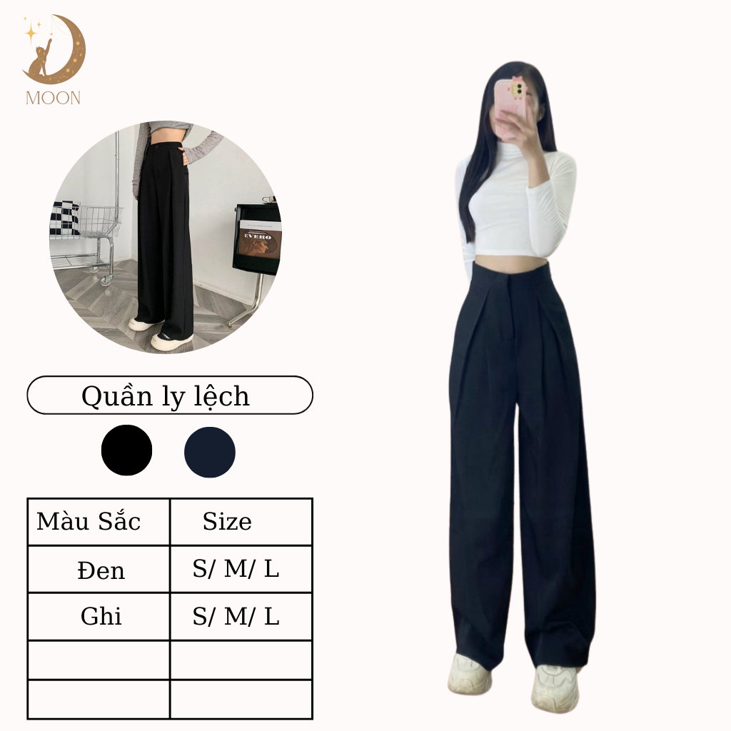 Quần tây ống rộng ly lệch 2 bên cạp cao dễ phối đồ moonup | Shopee Việt Nam