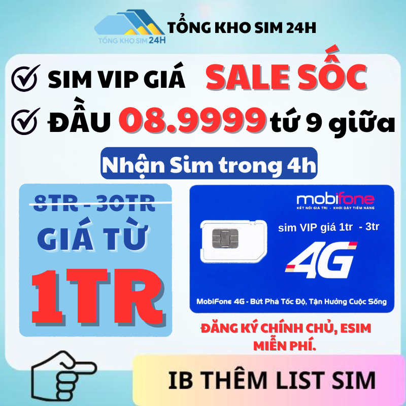[SIM VIP] Sim Mobifone 4G đầu 08.9999 số đẹp, tứ quý 9 giữa, trả trước [ĐKCC + ESIM tại Mobifone ...