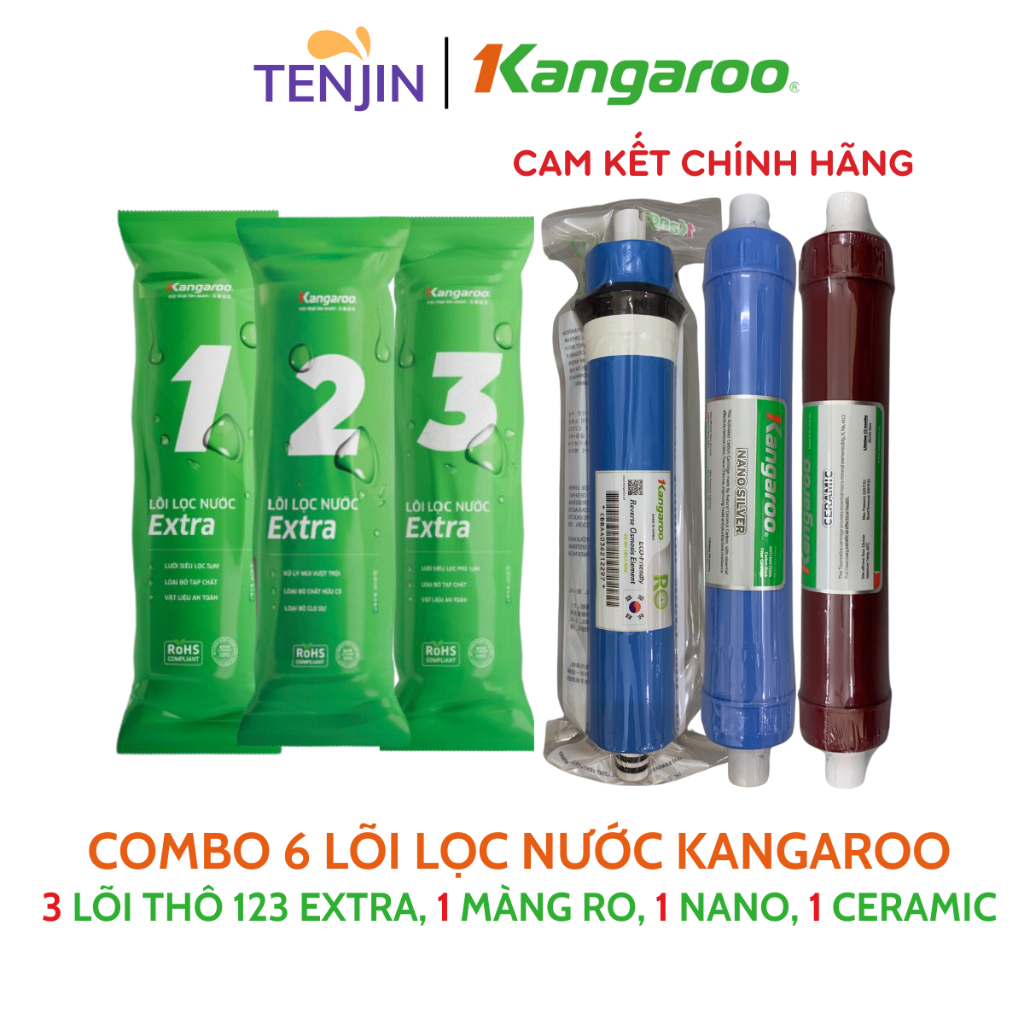 Combo 6 Lõi Lọc Kangaroo gồm 123 RO50GPD Nano Ceramic Model KG08 KG103 Dùng Cho Máy Lọc Nước RO ...