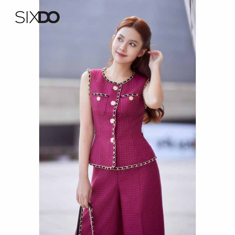 Áo ghile dạ tweed hồng tím SIXDO (Dark Murrey Tweed Waistcoat) | Shopee Việt Nam