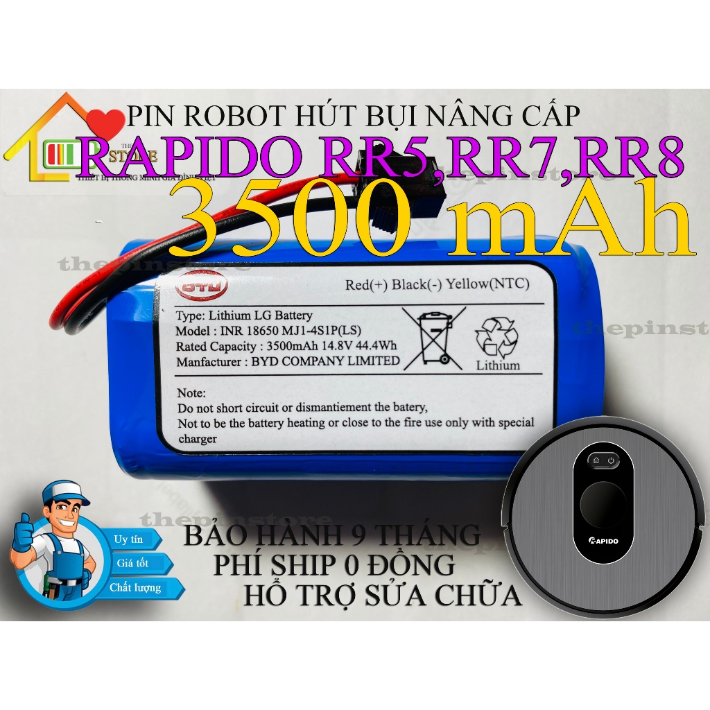 ( DUNG LƯỢNG 3500 mAh )PIN ROBOT HÚT BỤI NÂNG CẤP RAPIDO RR5,RR7,RR8 ...