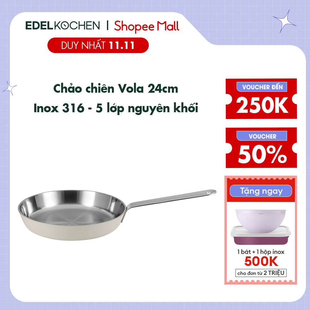 Chảo chiên inox 316 - 5 lớp nguyên khối cao cấp Edelkochen Vola ...