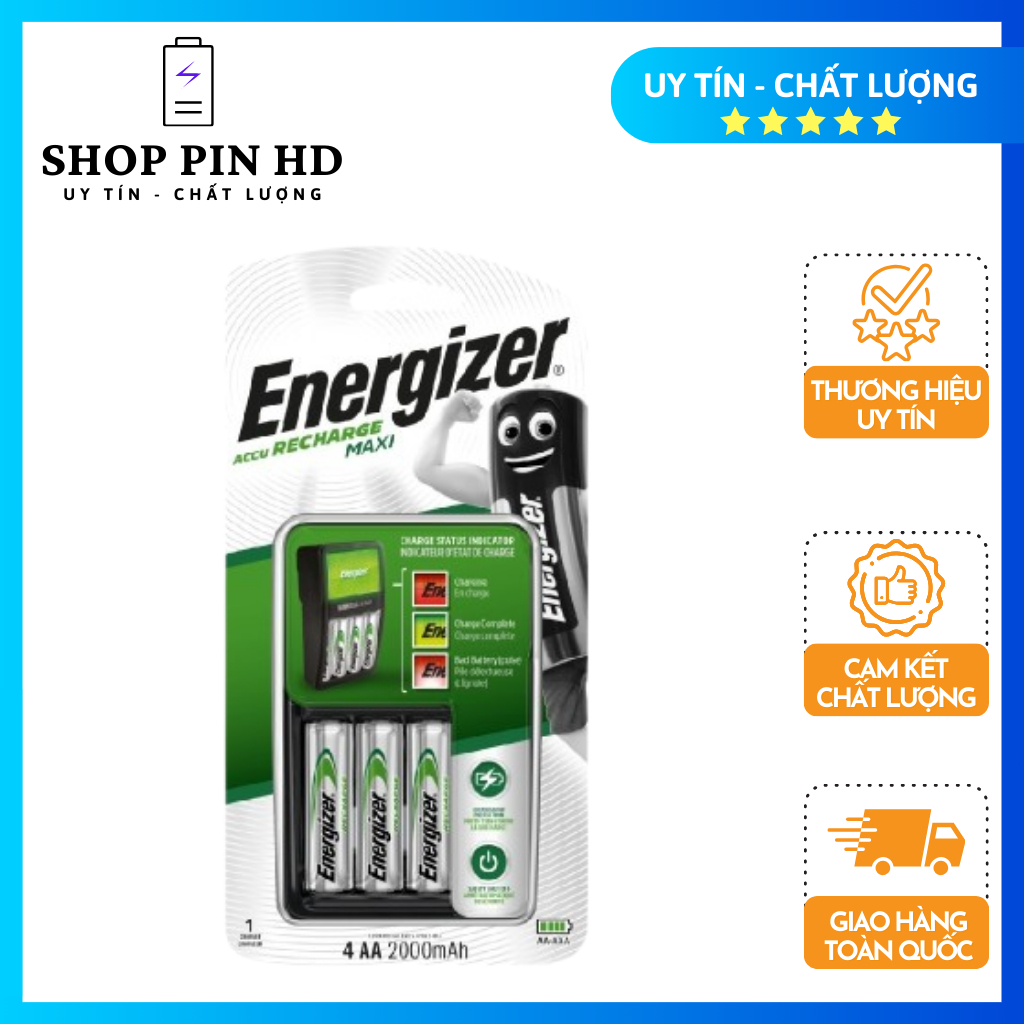Bộ Sạc Pin Energizer Kèm 4 Pin AA 2000mAh | Shop Pin HD | Shopee Việt Nam
