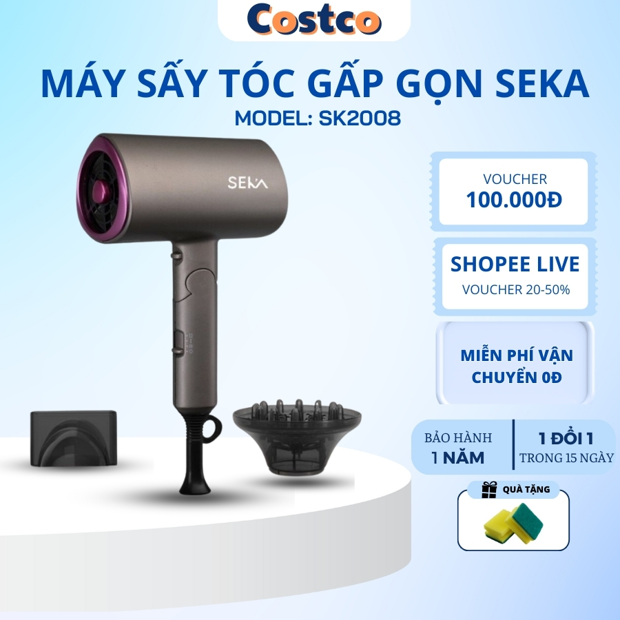 Máy sấy tóc SEKA SK2008 gấp gọn cao cấp 2 chiều nóng lạnh 3 chế độ sấy ...