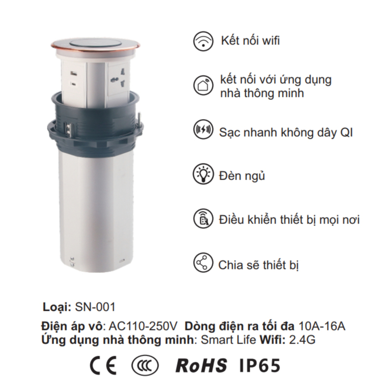Ổ Cắm Điện Smart Home Âm Bàn đóng mở cảm ứng Tích Hợp Sạc Không Dây ...