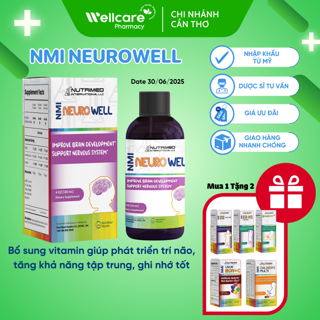 Siro NMI Neurowell [Chính hãng] - Chai 120ml Bổ sung vitamin B9, B12 ...