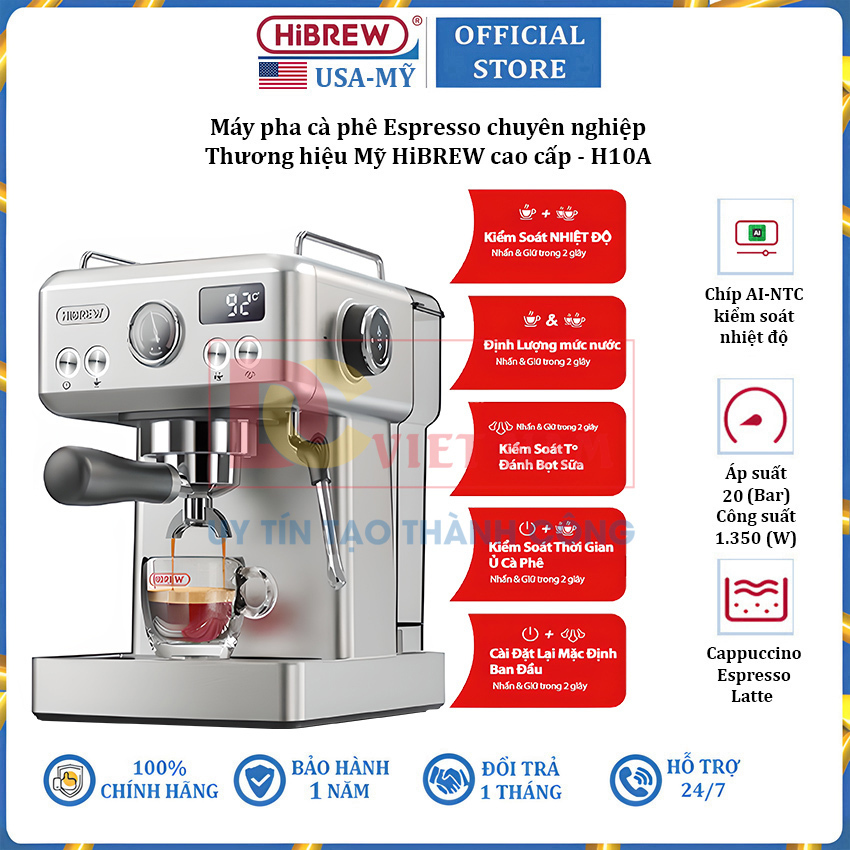 Máy pha cà phê Espresso chuyên nghiệp thương hiệu Mỹ HiBREW H10A công suất 1350W - Hàng Nhập ...