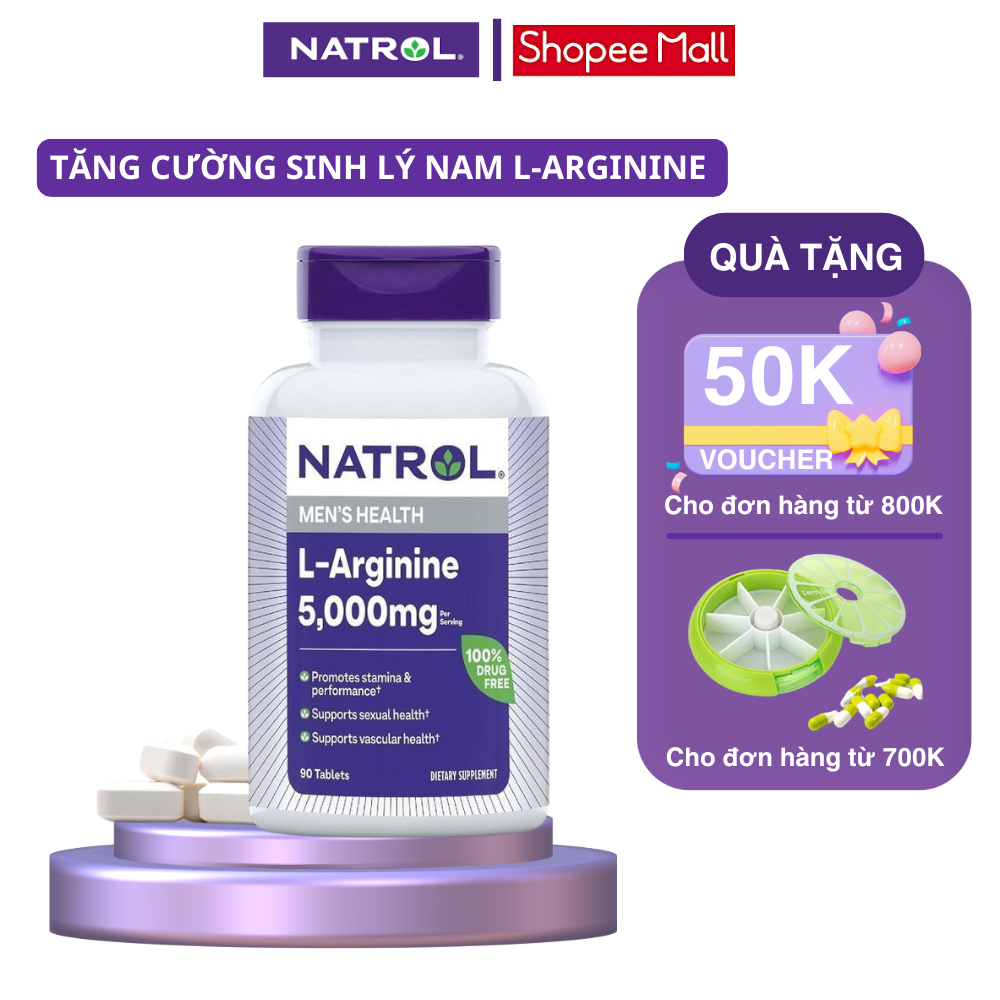 Hỗ trợ sinh lý nam giới Natrol L-Arginine 5000mg 90 viên giúp tăng cường sinh lý và phát triển ...