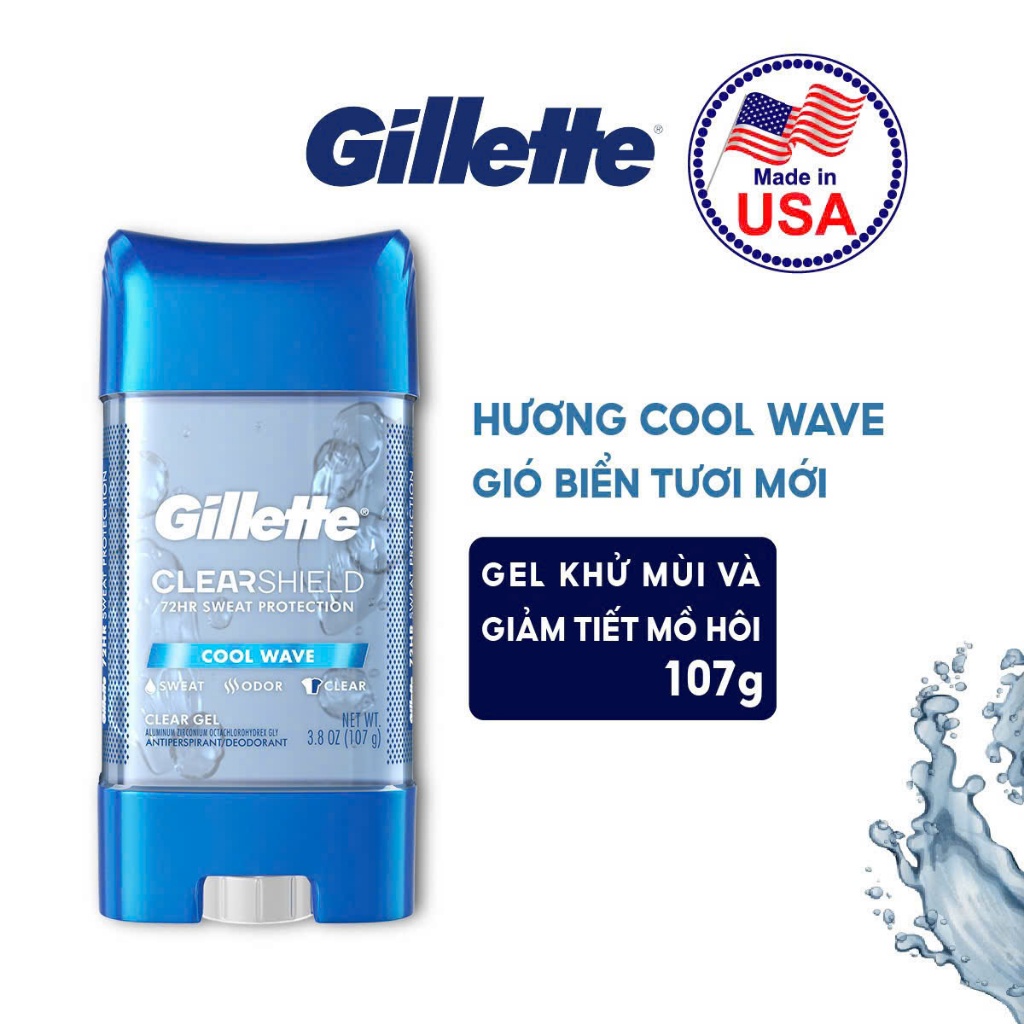 Lăng khử mùi nam Gillette Cool Wave Clear 107g / chai lăn nách GILLETTE Clear Gel 107g Power ...