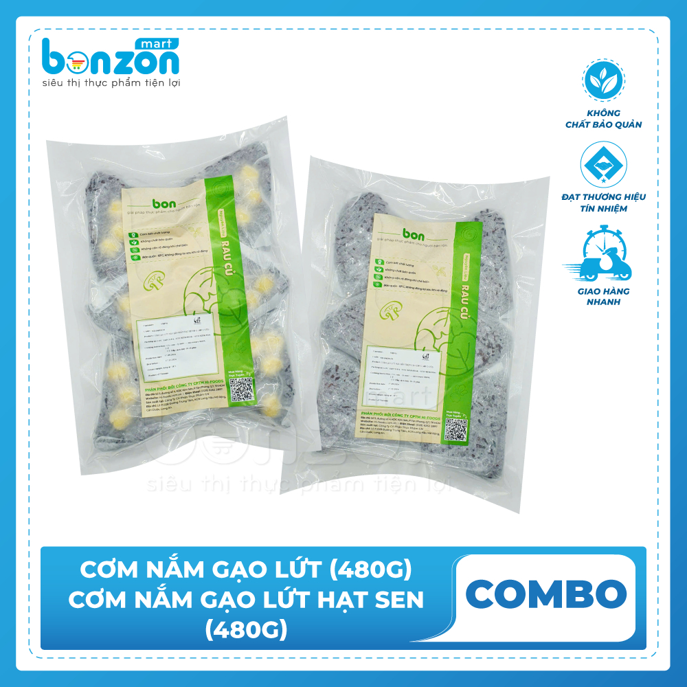 Combo cơm nắm gạo lứt 80g (480g) và cơm nắm gạo lứt hạt sen 80g (480g) - Bonzon | Shopee Việt Nam