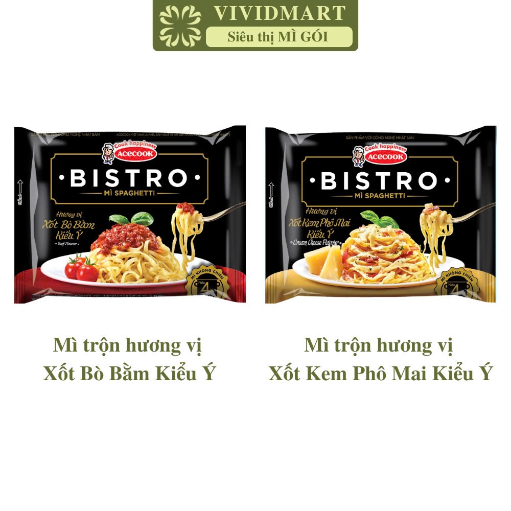 [GÓILẺ]-ACECOOK- Mì Spaghetti Bistro kiểu Ý 2 vị: Xốt kem phô mai, Xốt bò bằm, Mì ý spaghetti ...