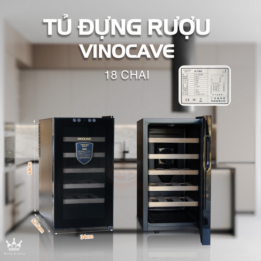 Tủ rượu vang Vinocave 18 chai – làm mát công nghệ Peltier không rung ...