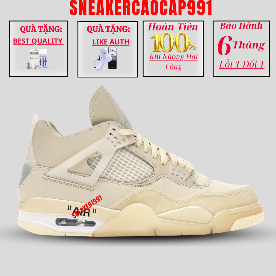 Giày Sneaker_Air_Jordan 4 Off White Sail CV9388-100.Giày _JD4 Màu Vàng ...