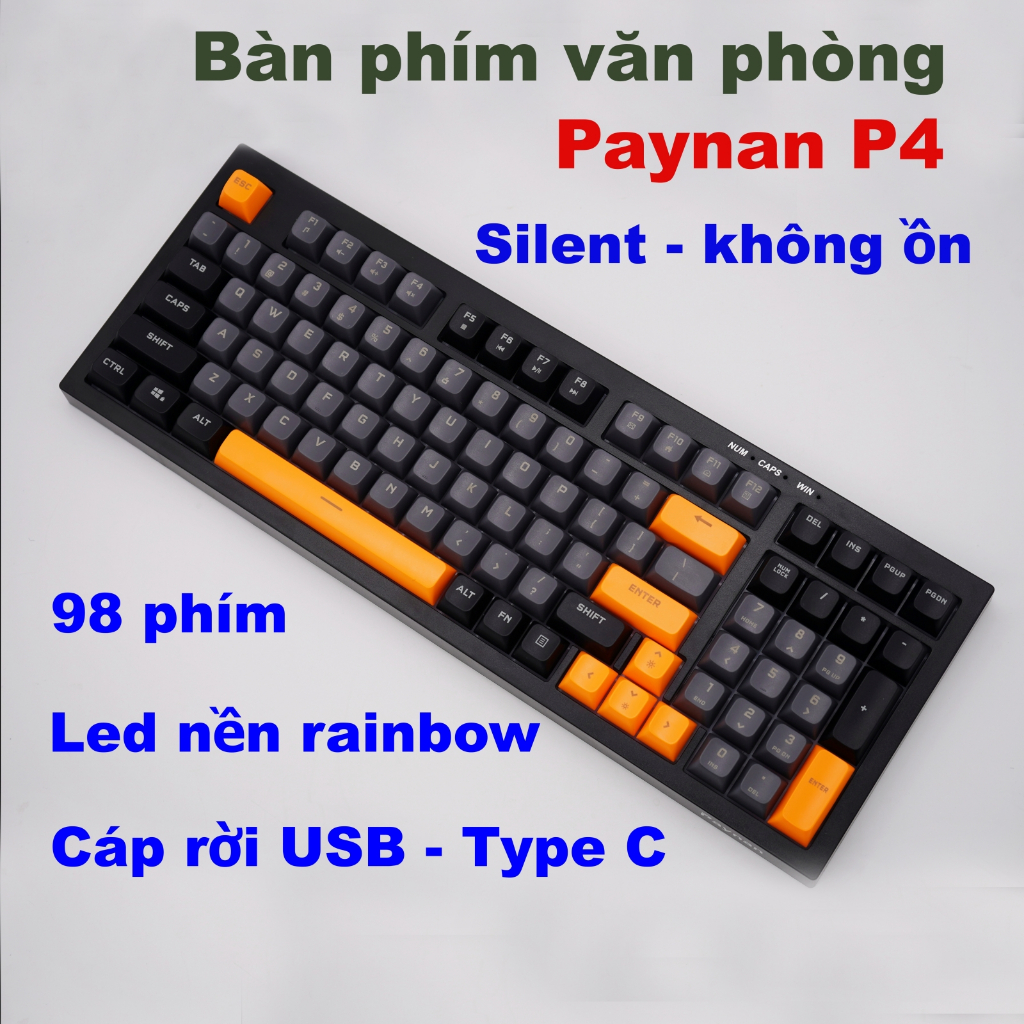 Bàn phím văn phòng Paynan P4 Poker Orange chống ồn kết nối cáp 98 phím ...