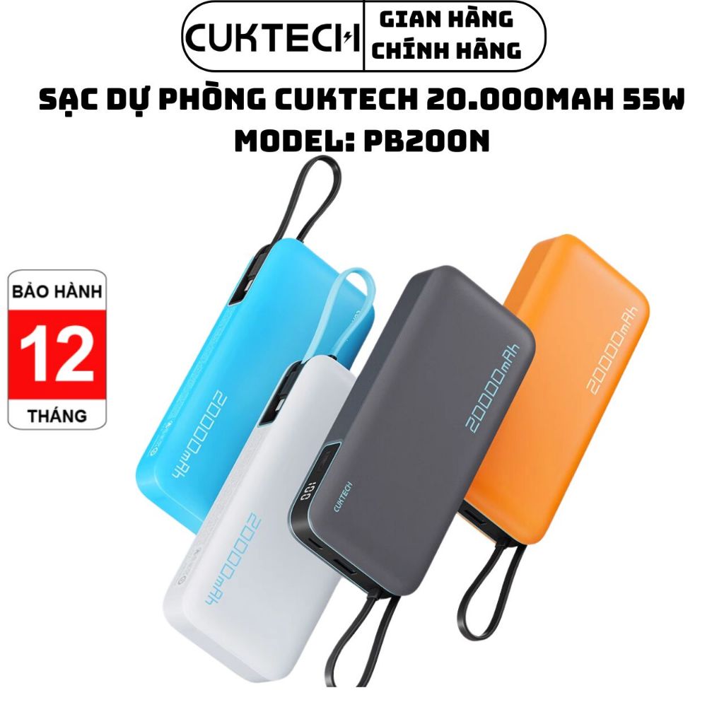 Sạc Dự Phòng Cuktech PB200N 20000mAh 2C1A 55W Chính Hãng - Bảo Hành 12 Tháng | Shopee Việt Nam