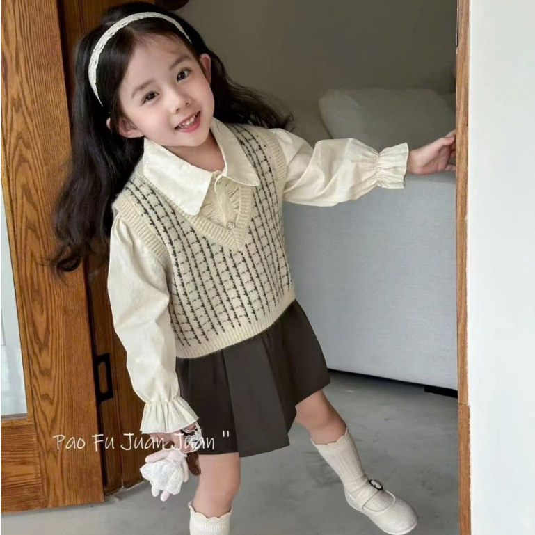 Sét 3 chi tiết tiểu thư cho bé gái HK KIDS gồm chân váy, sơ mi và áo ...