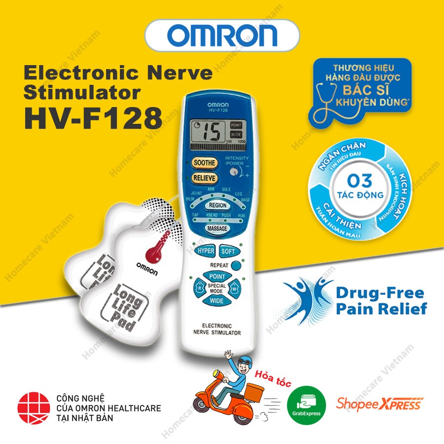 Máy massage xung điện trị liệu OMRON HV-F128, 5 phương thức massage, 12 chương trình giảm đau ...