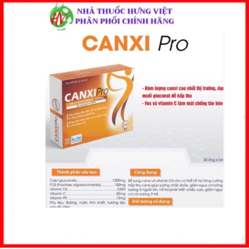 canxipro Calci Gluconate 1200mg hộp 20 ống Canxi pro bổ sung canxi và ...