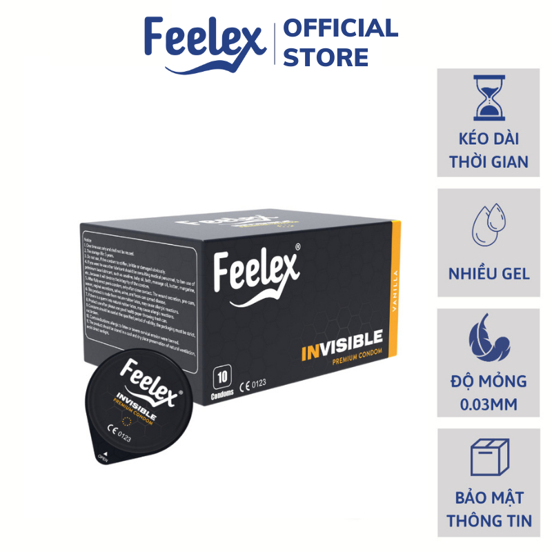Bao cao su Feelex invisible đen siêu mỏng, nhiều gel bôi trơn, hương ...
