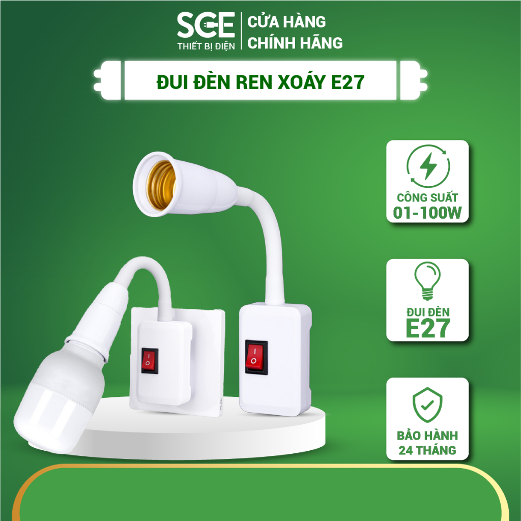 Đui đèn cắm tường E27 xoay 360 độ SCE có công tắc và phích cắm ng.uồn 220v bảo hành 1 năm SCE ...