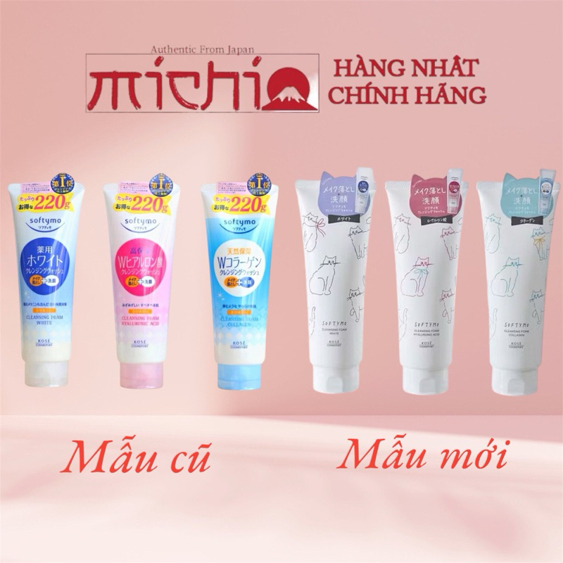 Sữa rửa mặt Kose Softymo collagen/white/ hồng mụn HYALURONIC ACID 220g ...