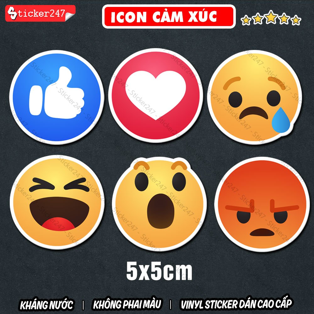 Sticker icon 6 biểu tượng cảm xúc 🌈𝑭𝒓𝒆𝒆𝒔𝒉𝒊𝒑 nút like, vui, buồn, giận ...