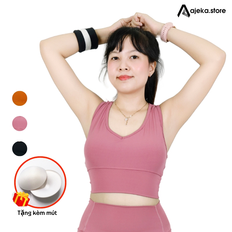Áo bra thể thao tập gym yoga earobic chạy bộ, cổ tim tặng kèm mút, chất ...