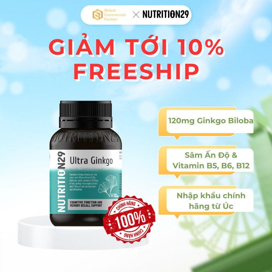 DEAL 299K - Viên uống bổ não Nutrition 29 Ultra Ginkgo với sâm Ấn Độ hỗ ...