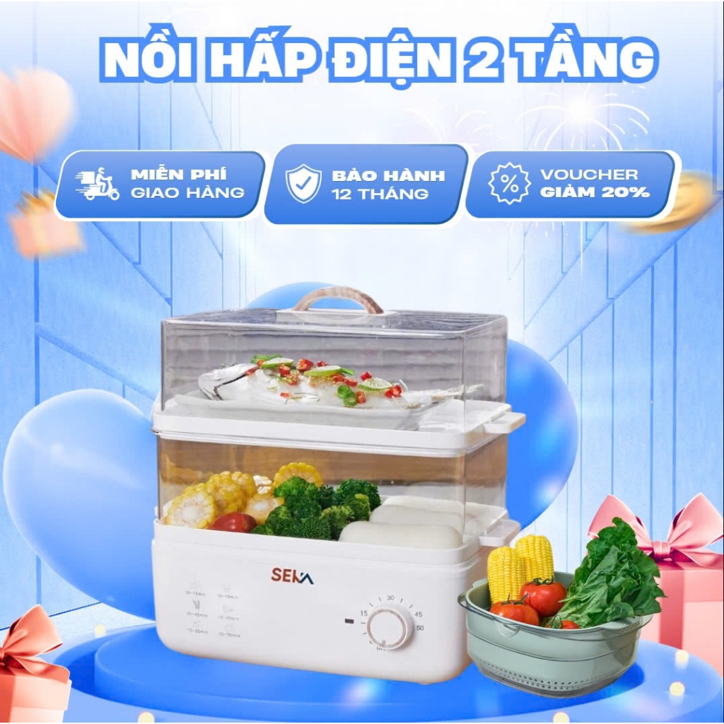 Nồi Hấp Điện 2 Tầng SEKA Công Suất 800W Thể Tích 21L Dung Tích 10L ...