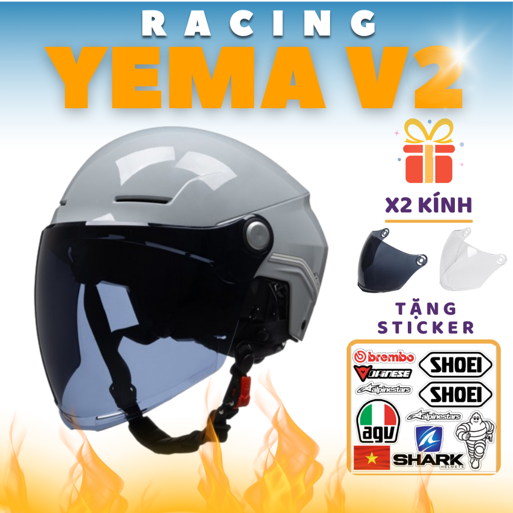 Mũ Bảo Hiểm YEMA V2 | All New 2025 - Sơn Nhũ Ánh Kim - Tặng Tem Sticker ...