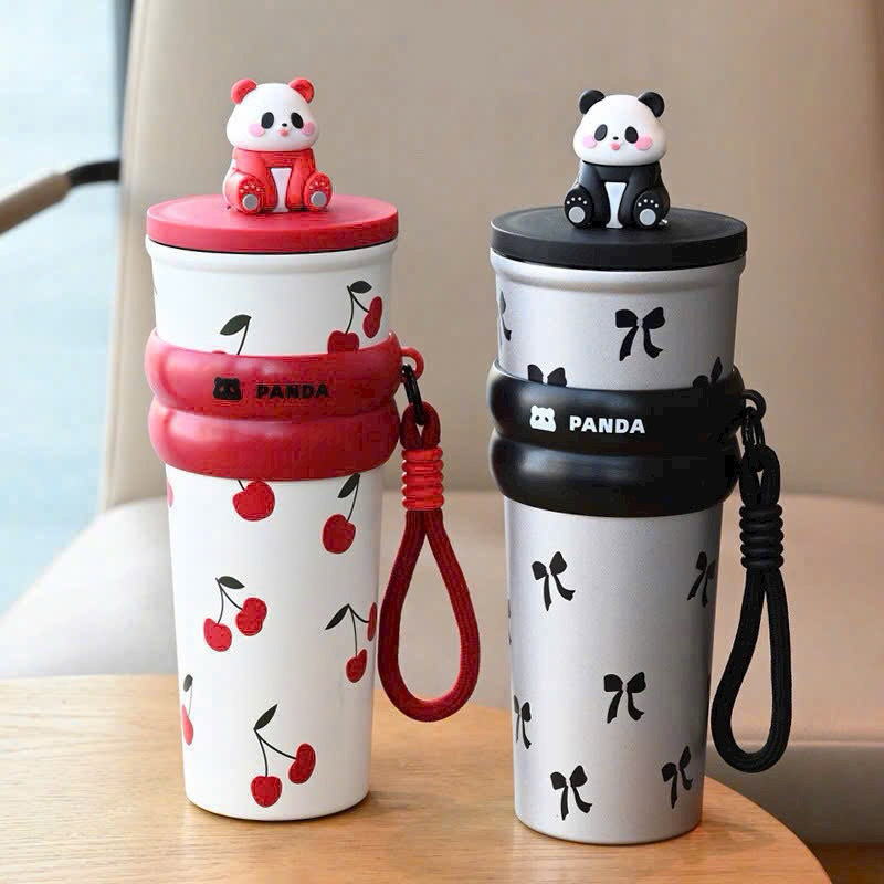 Ly giữ nhiệt Panda 700ml, ly giữ nhiệt cao cấp có ống hút chất liệu inox 304 giữ nhiệt 8- 12 ...
