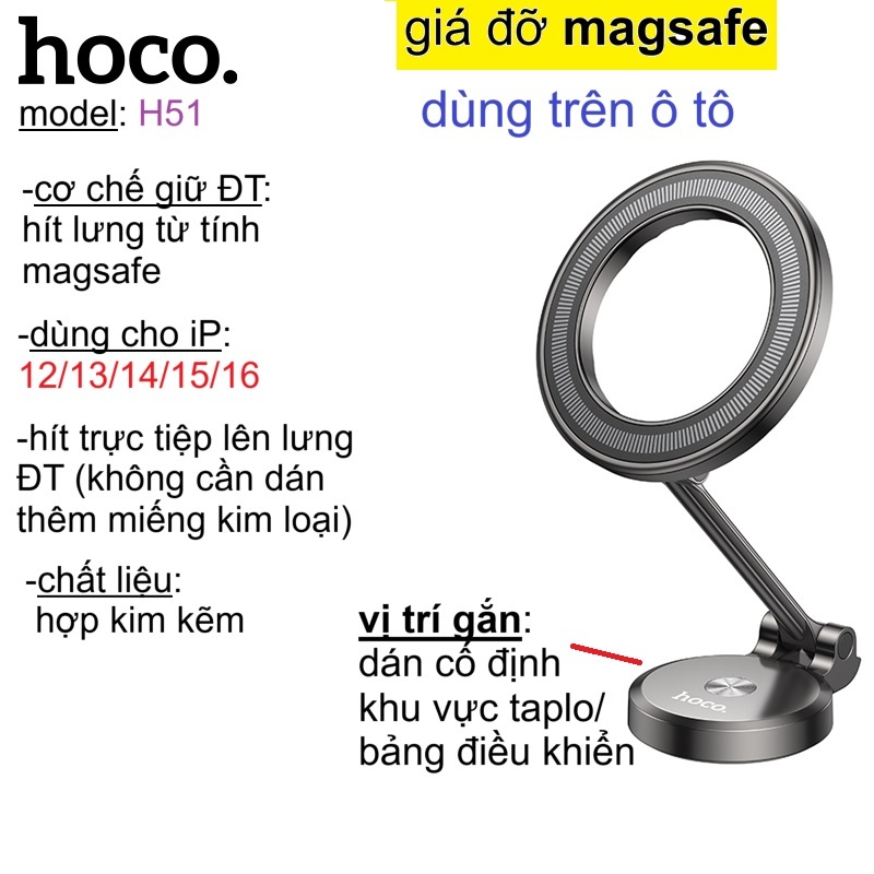 Giá đỡ magsafe ô tô dán taplo bảng điều khiển Hoco H51 dùng cho điện ...