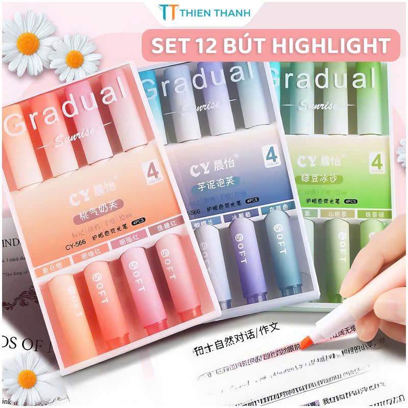 Bộ Bút Highlight Màu Macaron Gradient, Set 4 Bút Dạ Quang Màu Pastel ...