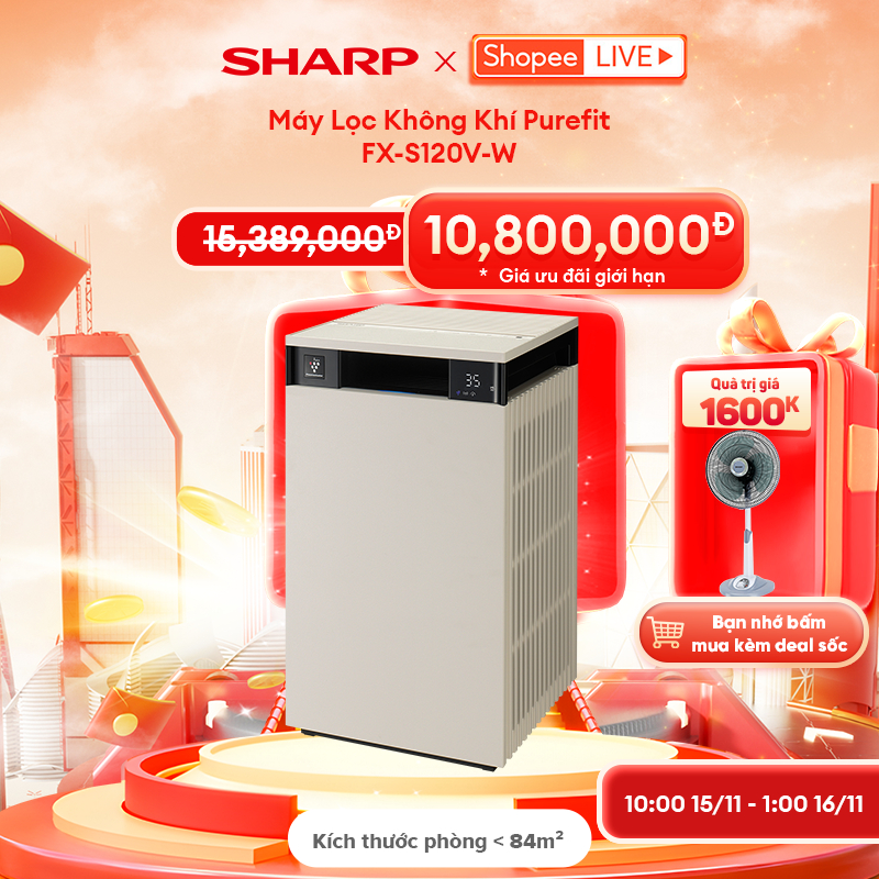 [Sharp x BB Trần live 15/11] Máy lọc không khí Sharp Purefit fx s120V h chính hãng | Shopee Việt Nam