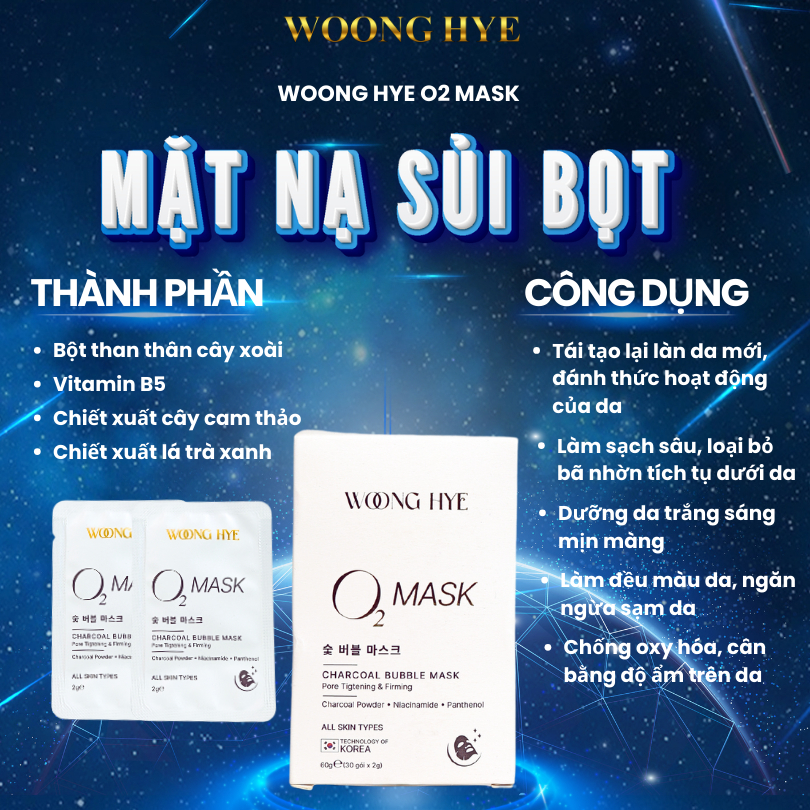 Mặt Nạ Sủi O2 Mask Detox Trắng Sáng Da 60g Woong Hye (30 Gói x 2g) | Shopee Việt Nam