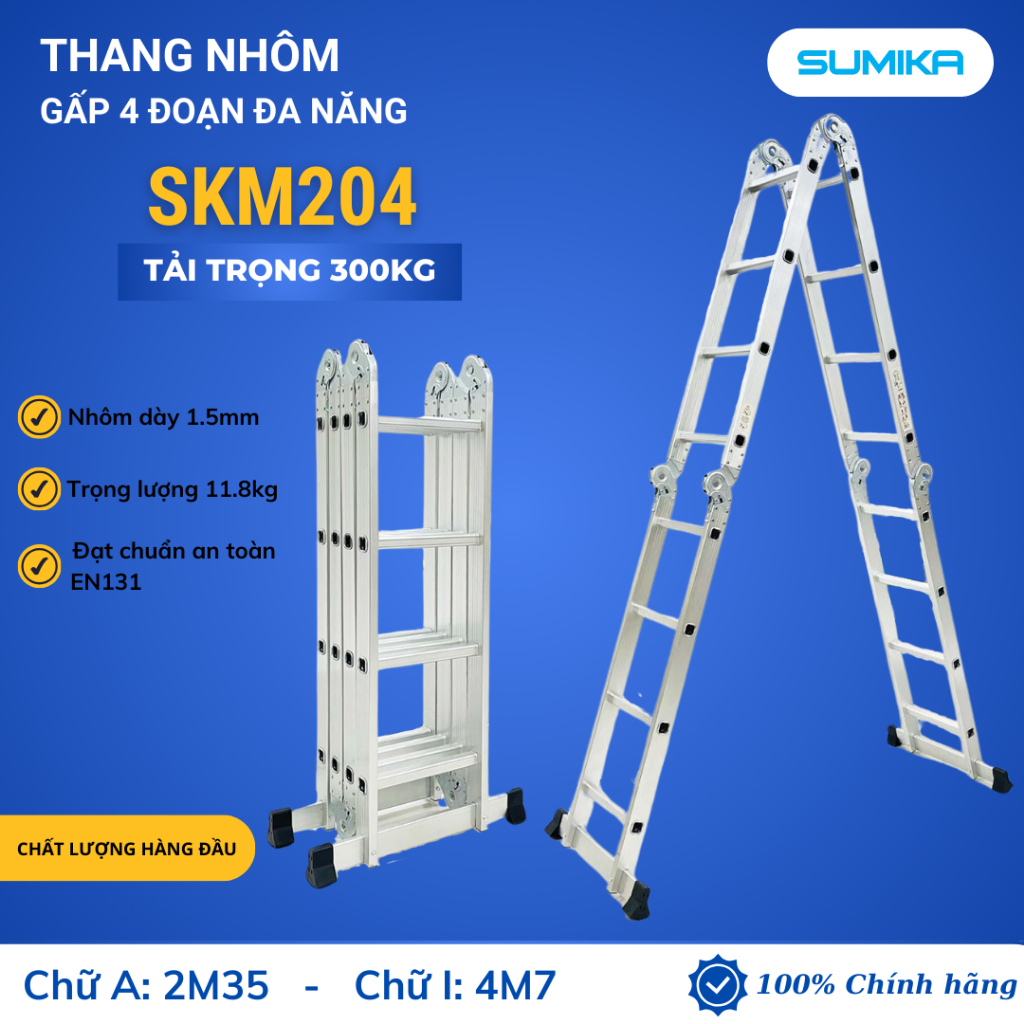 Thang nhôm gấp 4 đoạn SUMIKA SKM204, chữ A cao 2.35m, chữ I cao 4.7m, 14 tư thế sử dụng | Shopee ...