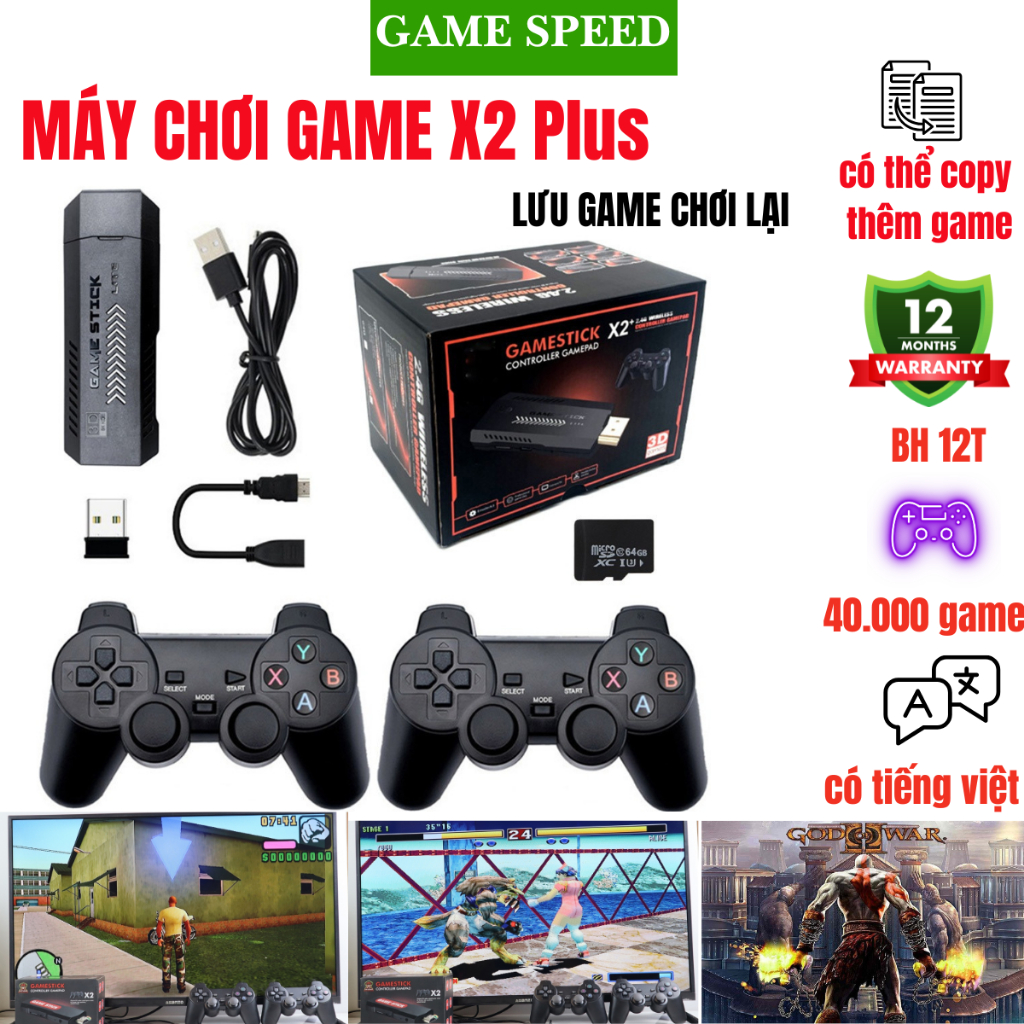 Máy Chơi Game Cầm Tay Stick Đỏ 3D 64gb X2 PLUS Kết Nối Tivi Có 40.000 ...