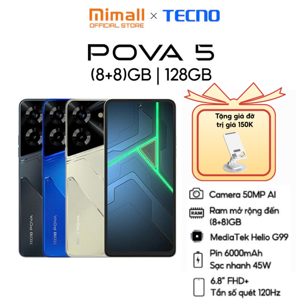 Điện thoại Tecno POVA 5 (8+8)/128GB - MediaTek G99 - Sạc nhanh 45W - 6.8'' FHD+120HHZ - Hàng ...