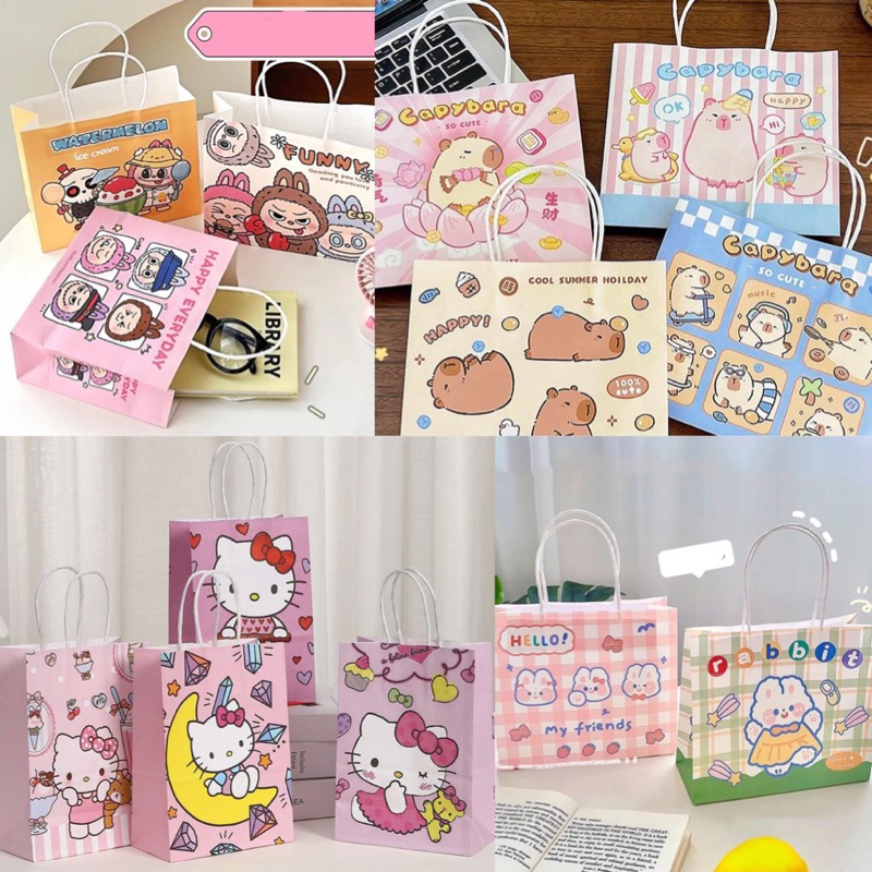 [Hàng sẵn HCM] Túi giấy Capybara, labubu, hello kitty siêu xinh size ...