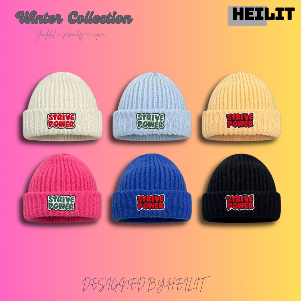 Mũ Len Nam Họa Tiết Thêu Chữ Strive Power HeiLit Nón Len Nam Nữ Dệt Kim ...