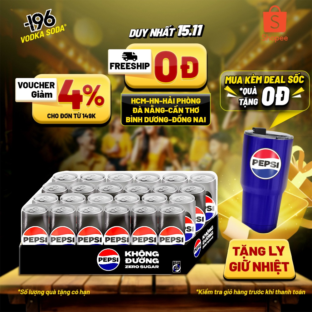Thùng 24 Lon Nước Uống Có Gaz Pepsi Không Calo (320ml/lon) | Shopee Việt Nam