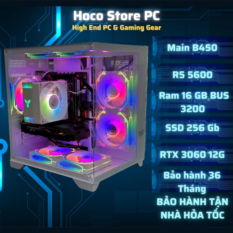 PC Gaming VSP 556X2T Cpu R5 5600 Ram 16G, RTX 3060 12G SSD 256Gb Chiến ...