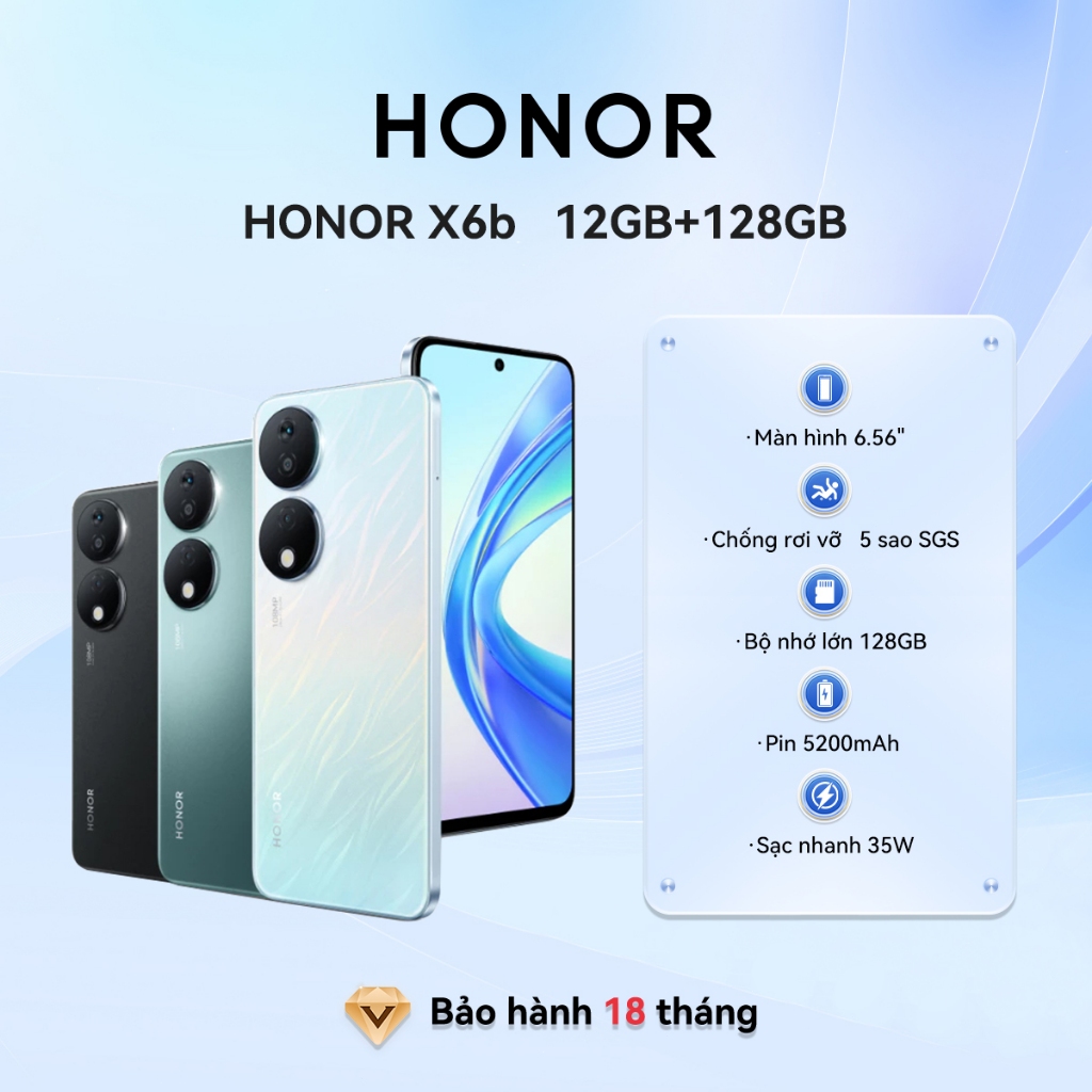 Điện thoại HONOR X6b (6+6)GB+128GB | Pin 5200mAh, Camera 50MP AI, tần ...