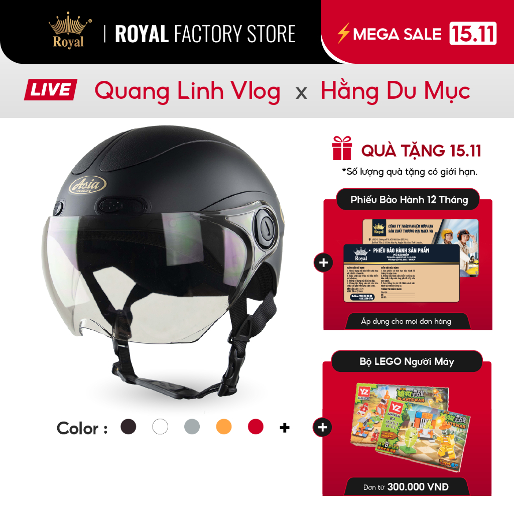 Mũ Bảo Hiểm Nửa Đầu Asia MT-118K, Mũ Bảo Hiểm 1 Phần 2 Có Kính, Nón Bảo ...