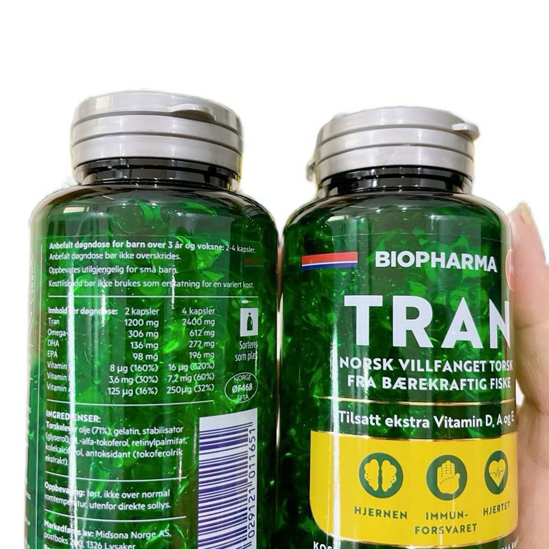 Dầu gan cá Tuyết Omega 3 BIOPHARMA TRAN nội địa Na Uy - hộp 144 viên ...