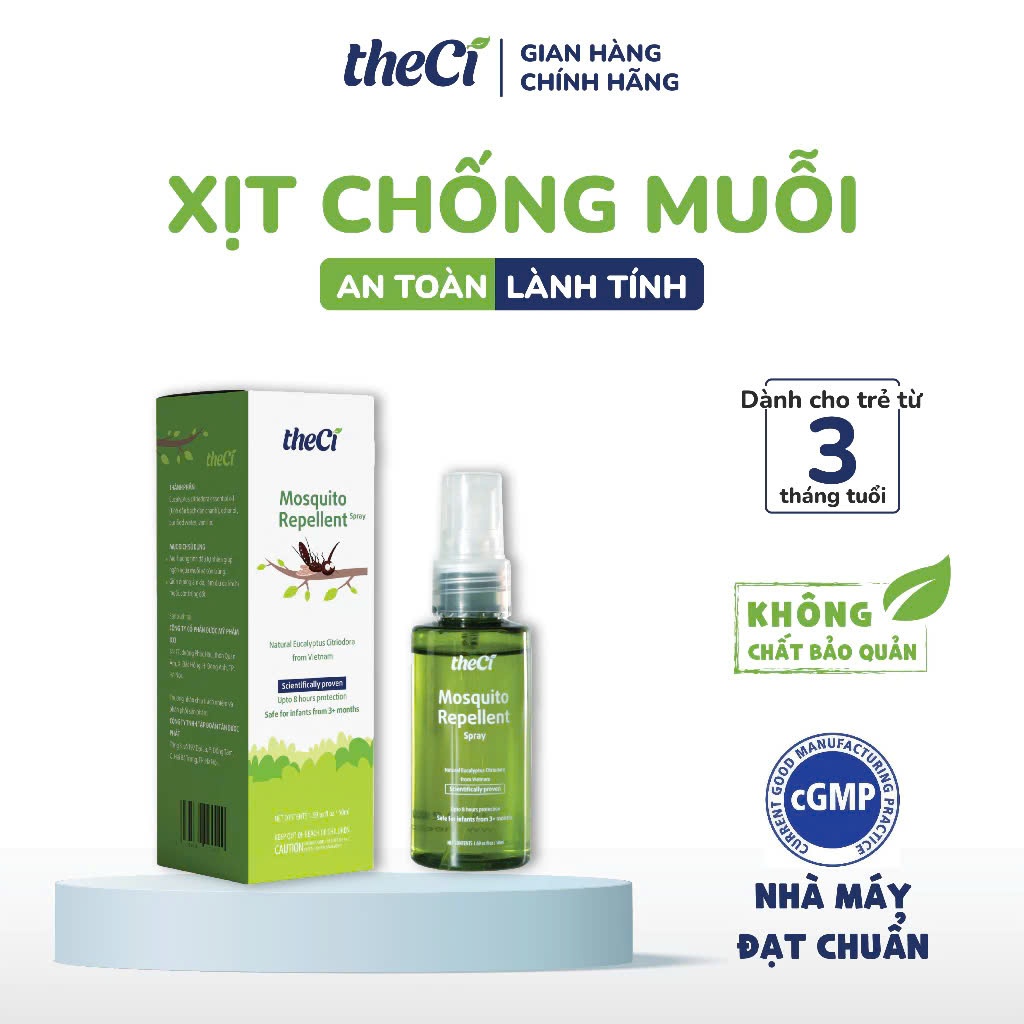 Xịt muỗi THECI lọ 50ml chứa tinh dầu bạch đàn chanh giúp xua đuổi muỗi cho bé và người lớn ...