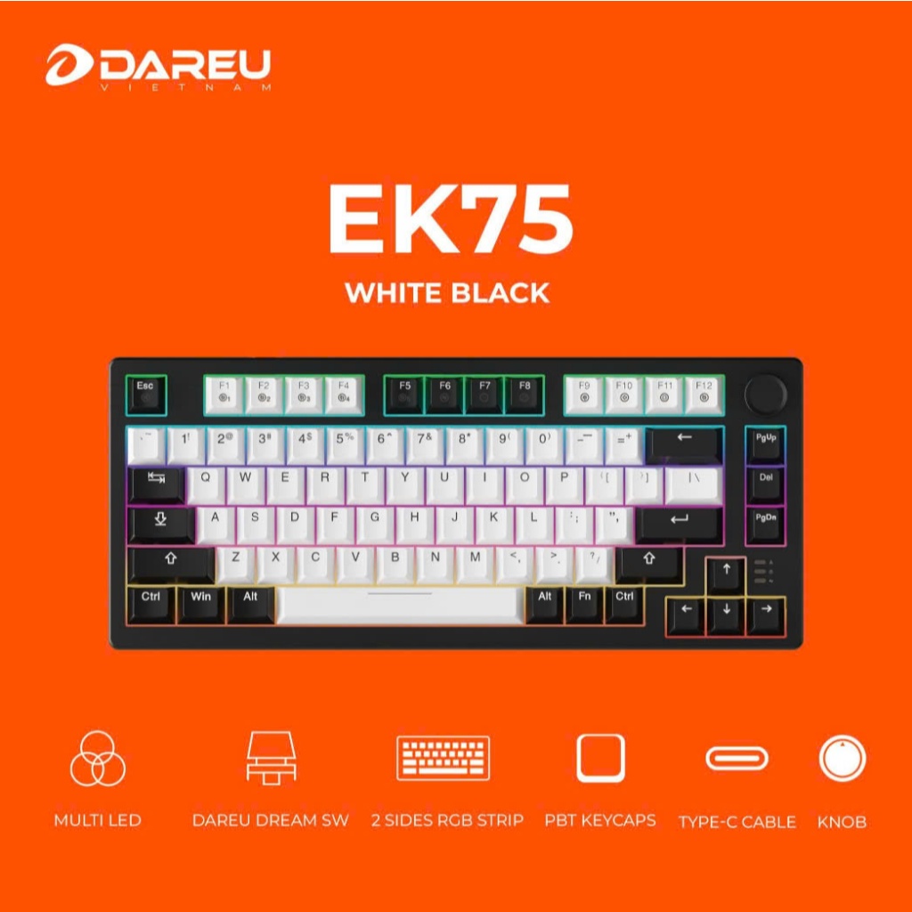 Bàn phím cơ DAREU EK75 Pro (2 sides RGB strip, DareU DREAM sw, Type-C ...